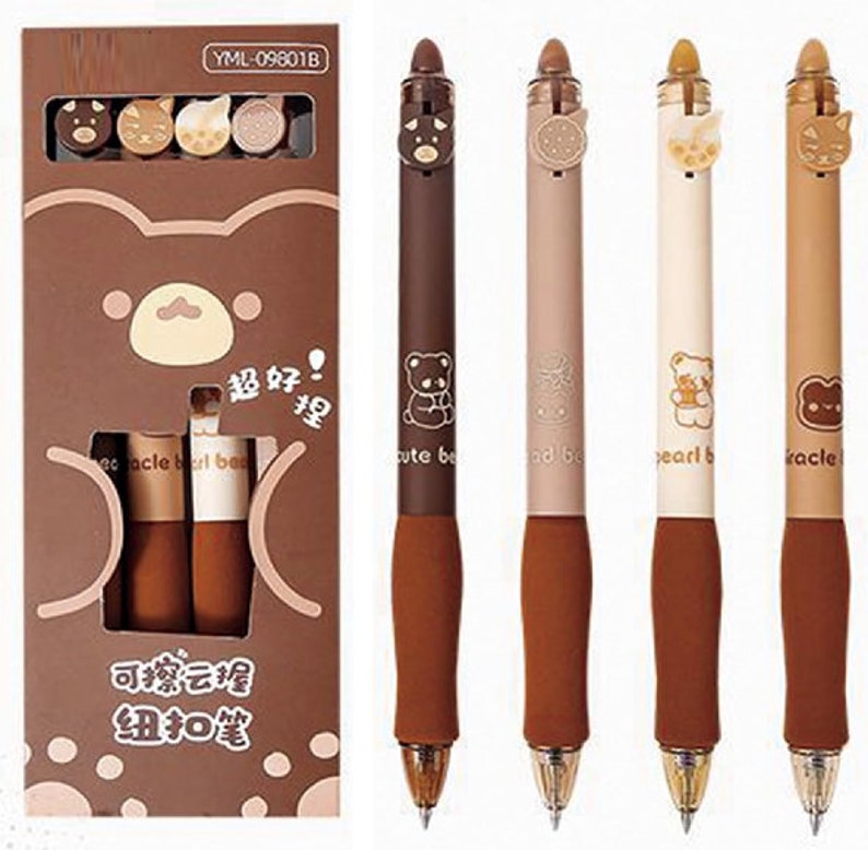 4pc ERASABLE PEN SET Kawaii Cute Coffee Bear Journal Planner Bears ...