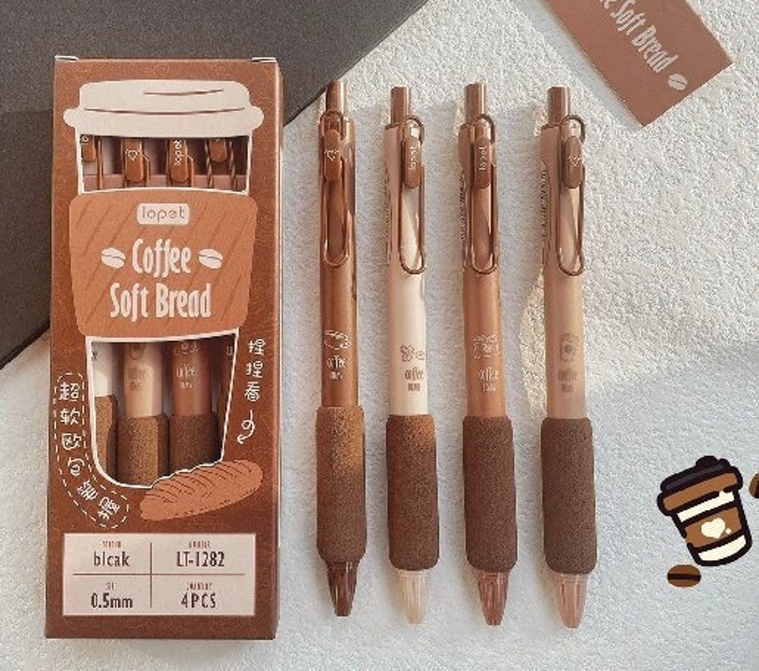 COFFEE LOVER PENS With Cushion Grip 4pcs Pen Set Cute Cup Design Kawaii ...