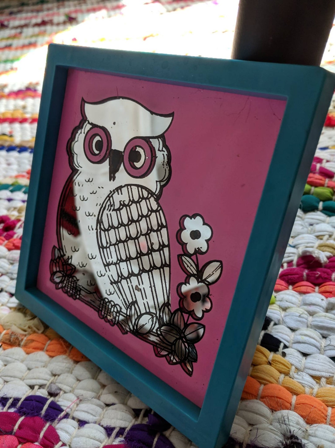 Vintage Mirror Blue and Pink Flower Power Retro 70s Owl Wall Decor ...