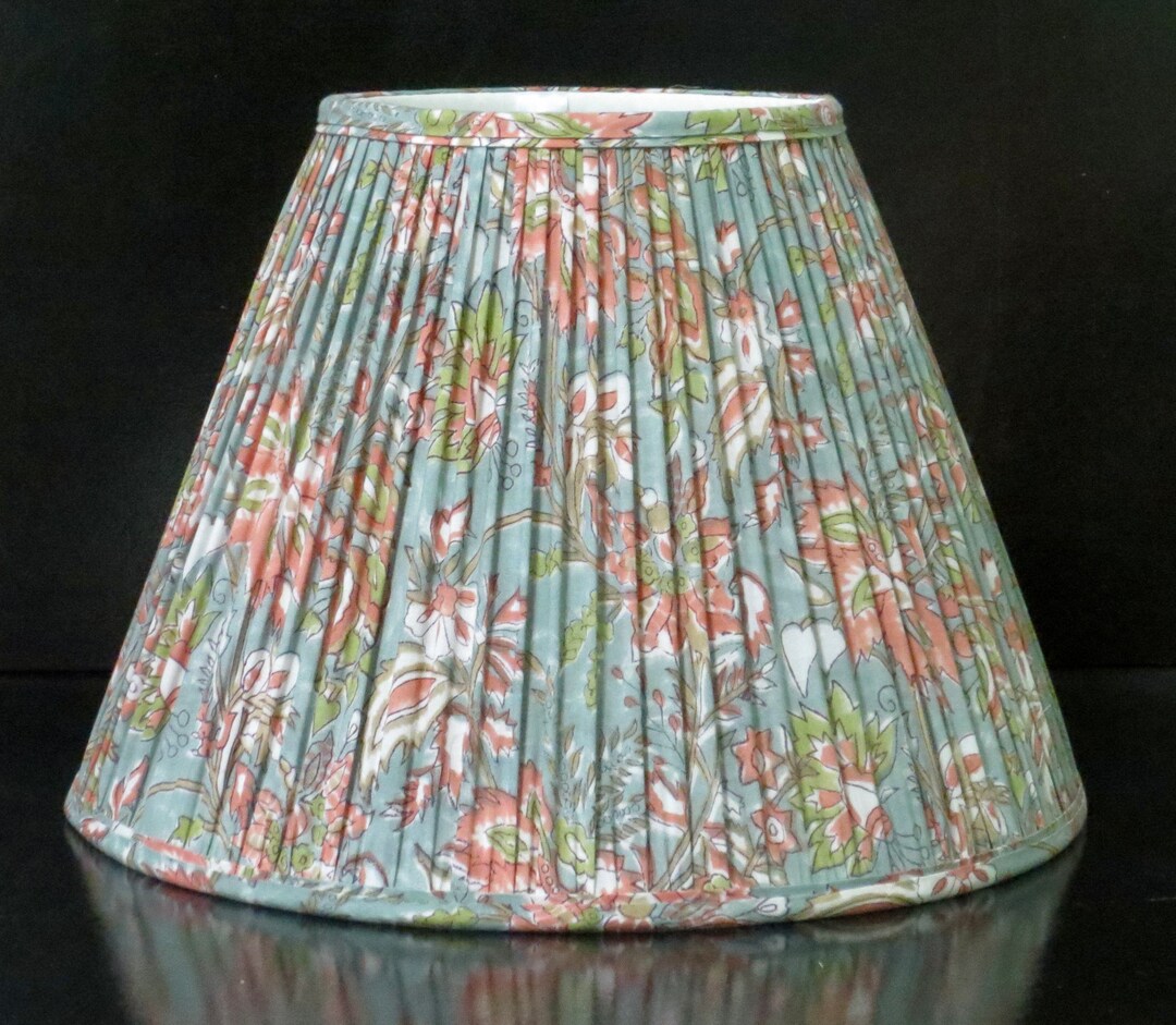 Pleated Teal Block Print Lampshade - Etsy