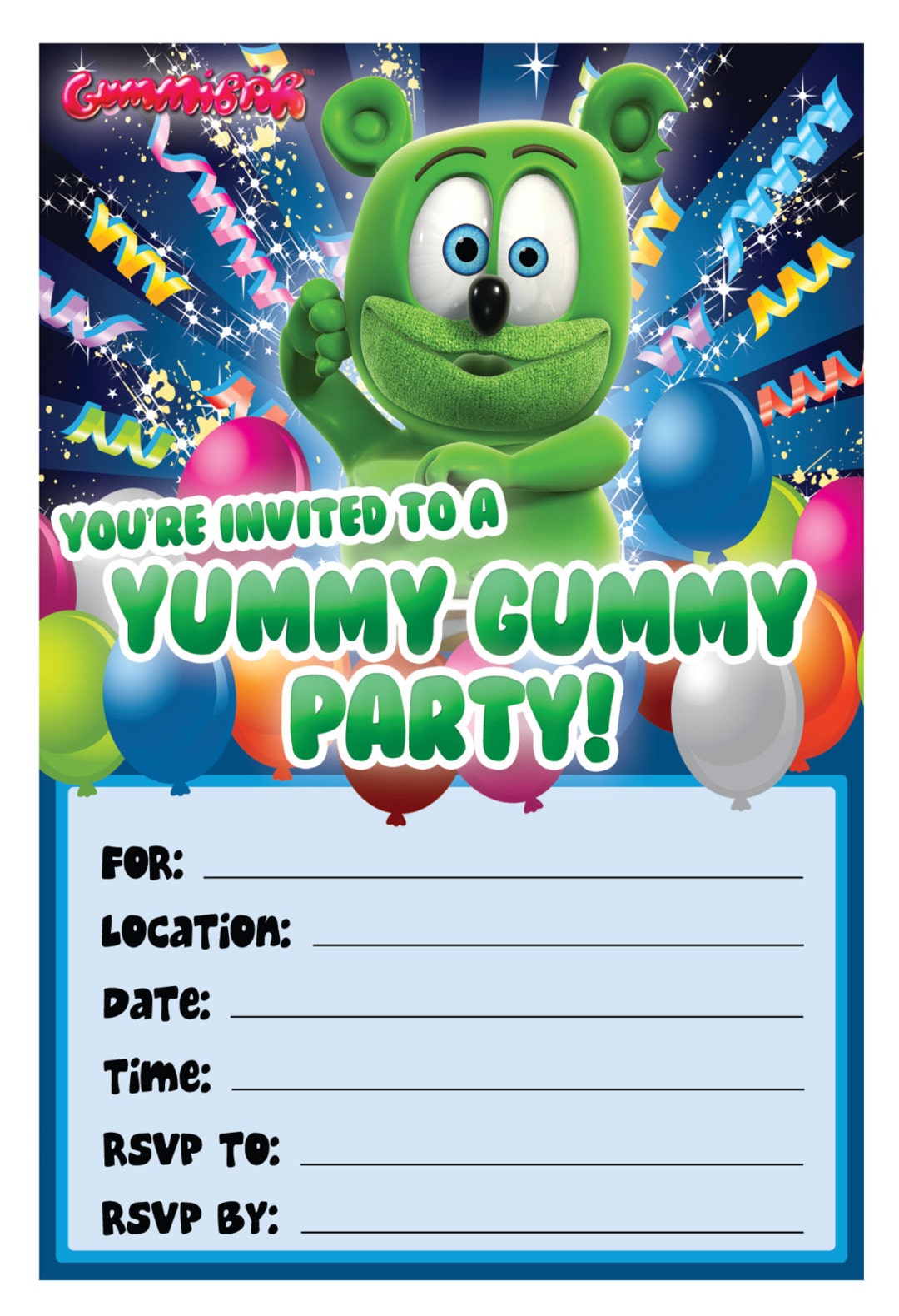 Gummibär Printable Birthday Invitations- the Gummy Bear Character - Etsy
