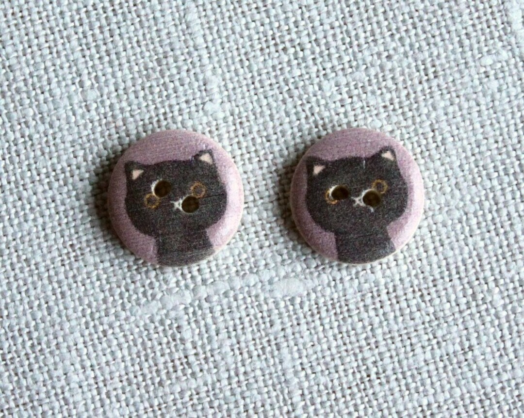 Purple Wooden Cat Buttons - Etsy