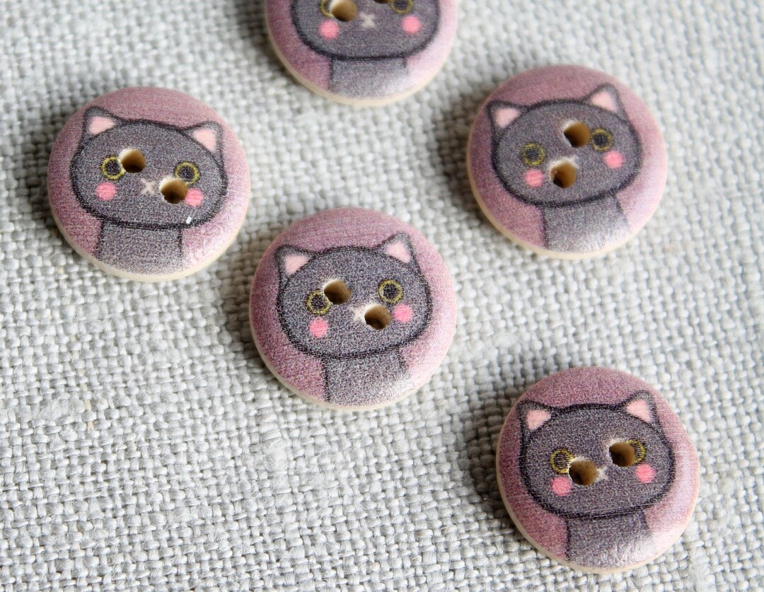 Purple Wooden Cat Buttons - Etsy
