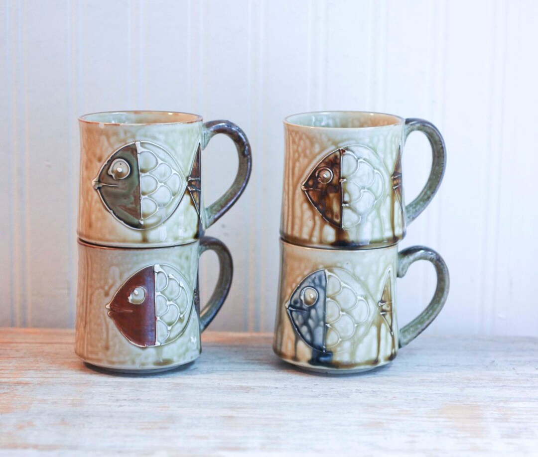 Fish Coffee Cups, Fish Coffee Mug, Vintage Coffee Cup, Pottery Mug ...