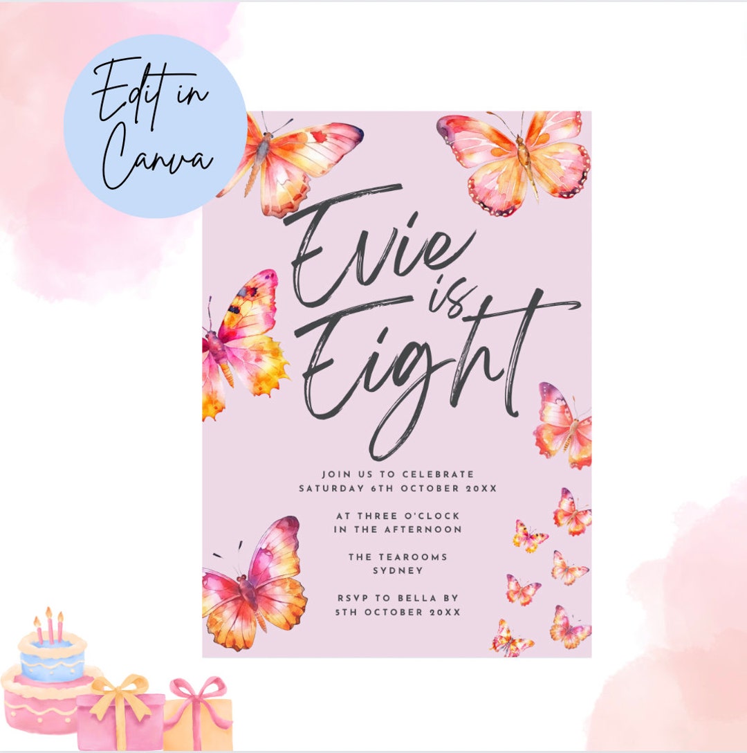 Pink Butterfly Birthday Flutter Invitation Party Invite for the Best ...