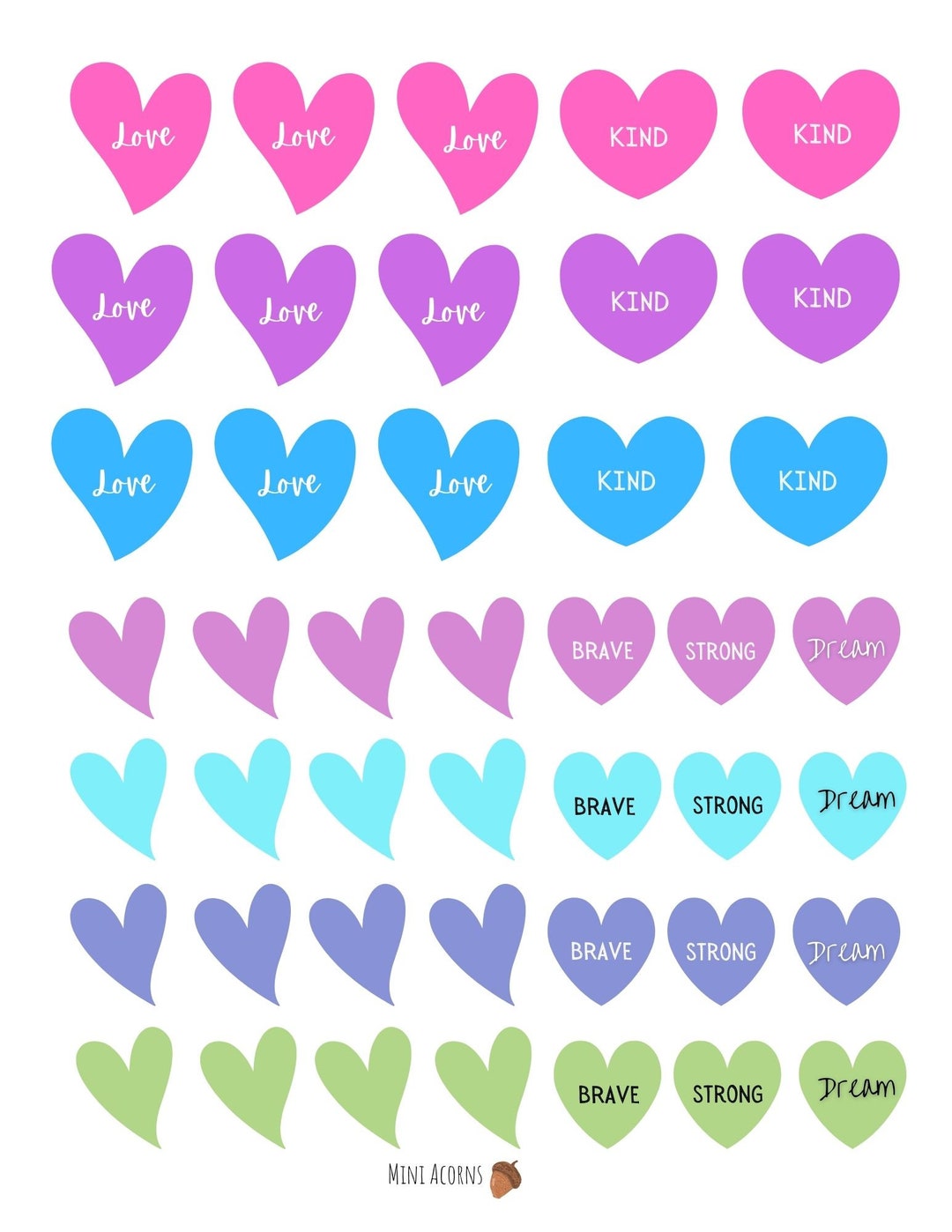 Mini Acorns Printable Affirmation Stickers Hearts - Etsy