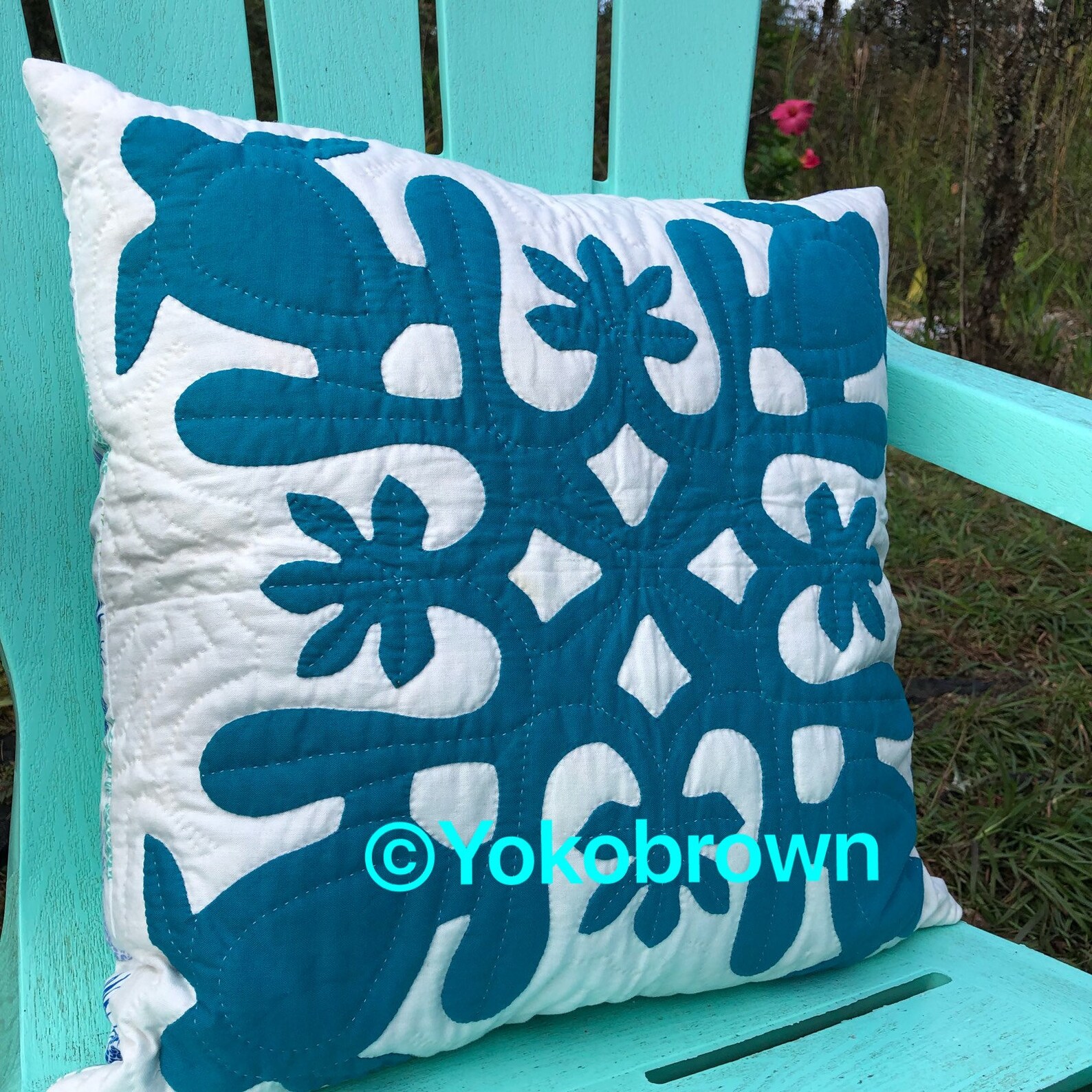 Hawaiian Quilt Pattern "honu & Beach Naupaka" 20 Inch X 20 Inch - Etsy