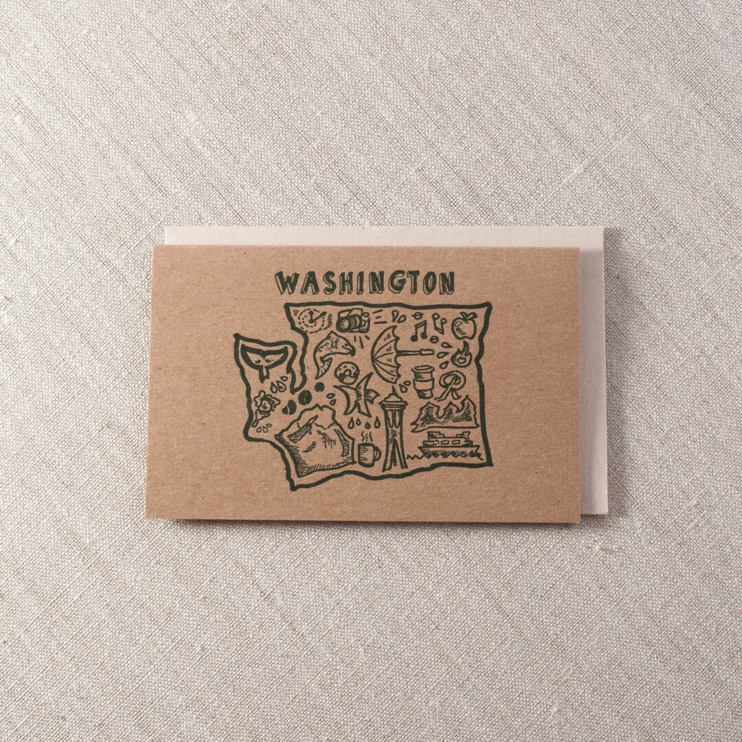 Washington State Sketch Letterpress Greeting Card - Etsy