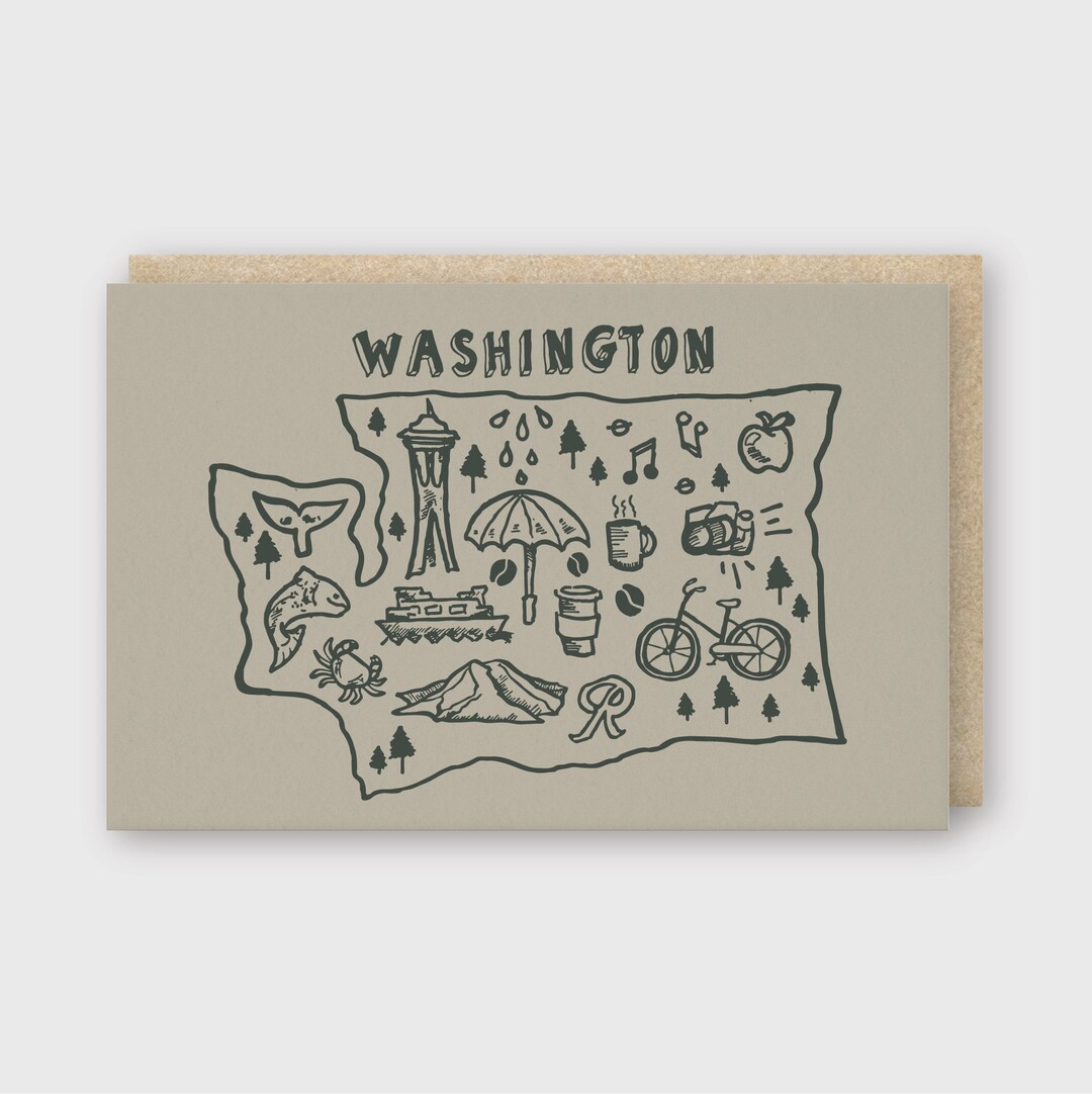 Washington State Sketch Letterpress Greeting Card - Etsy