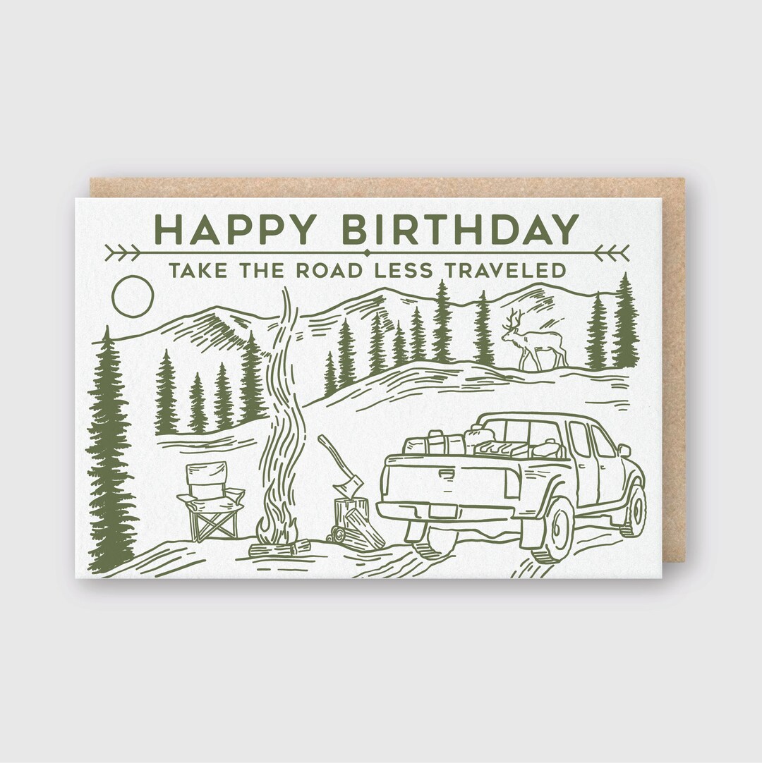 Happy Birthday Road Less Traveled Letterpress Card - Etsy