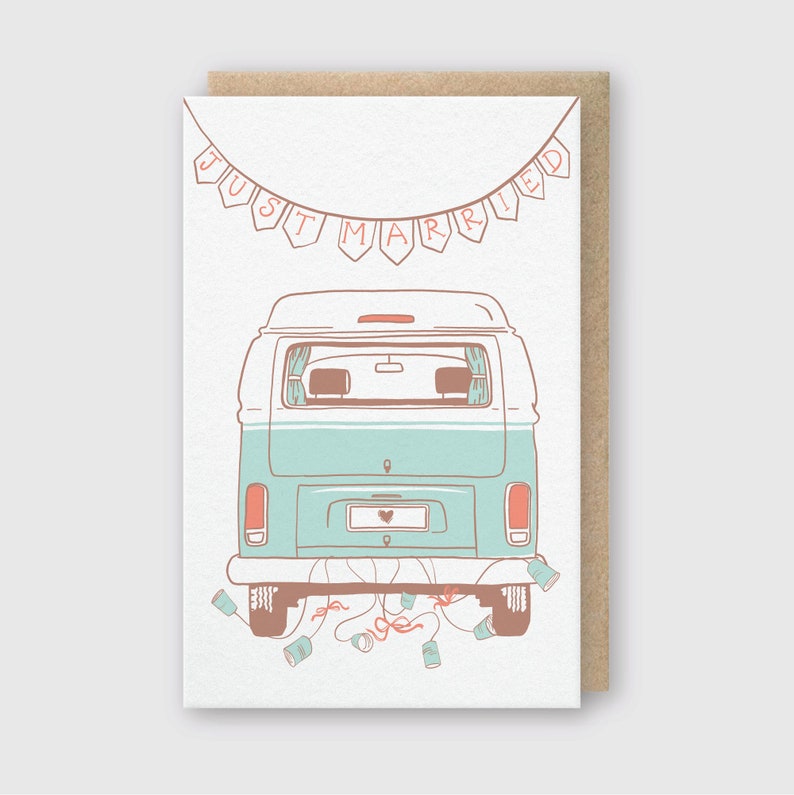 Just Married Camper Van Letterpress Greeting Card - Etsy