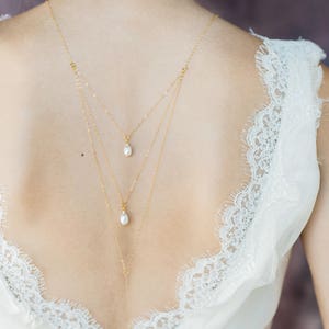 Gold Pearl Back Necklace, Tiered Back Jewelry, Pendant Back Drop ...