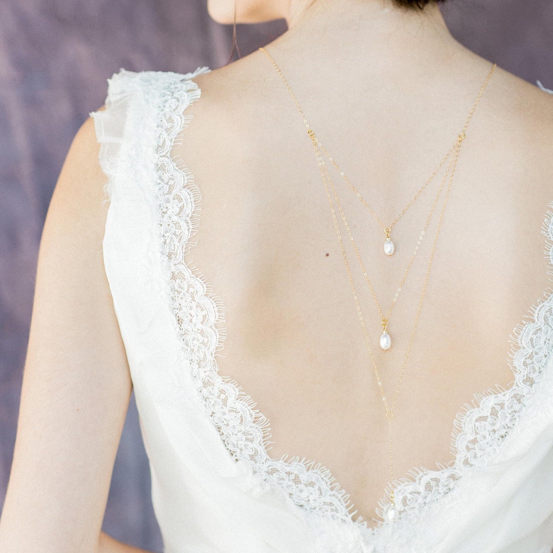 Gold Pearl Back Necklace, Tiered Back Jewelry, Pendant Back Drop ...