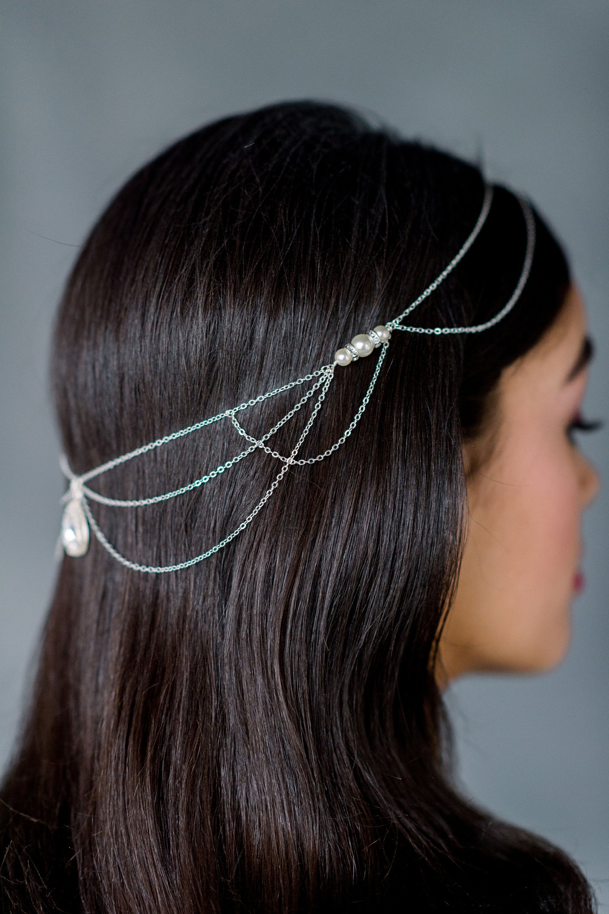 Silver Bridal Hair Chain: Crystal Pearl Draped Headpiece - IOANNA - Etsy