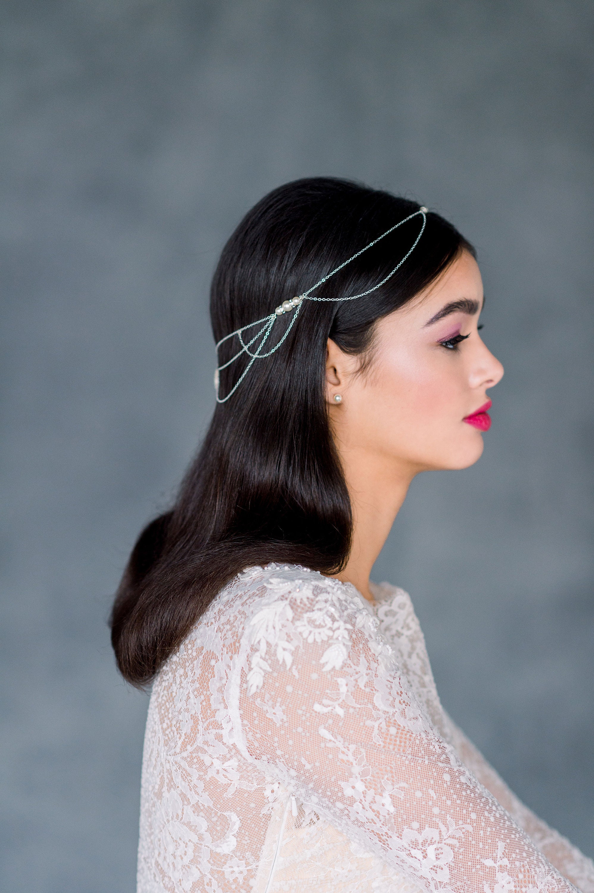 Silver Bridal Hair Chain: Crystal Pearl Draped Headpiece - IOANNA - Etsy