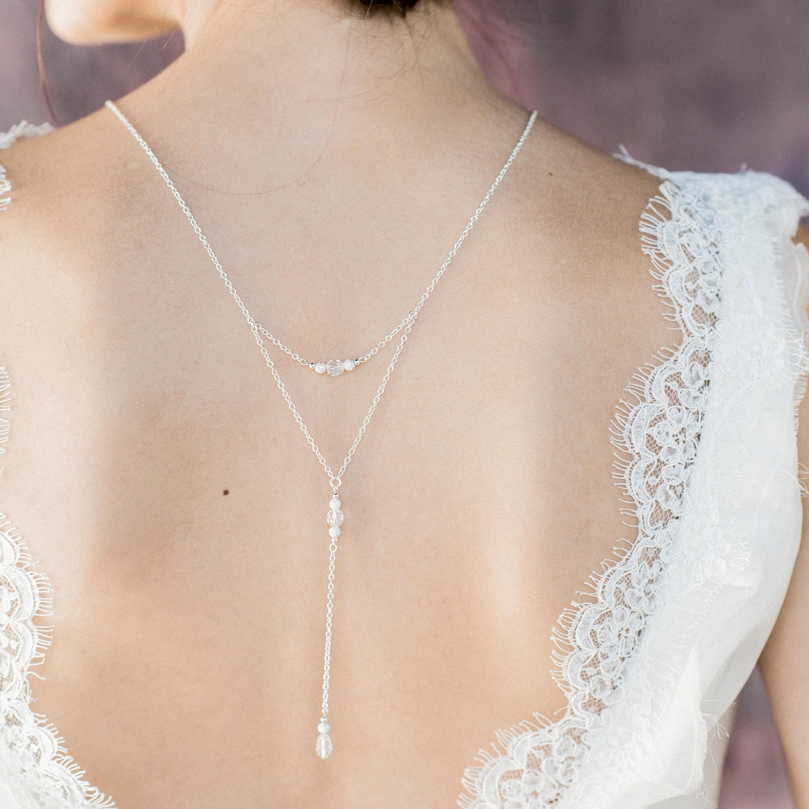 Silver Back Necklace Y Drop Back Chain Crystal Back Chain - Etsy