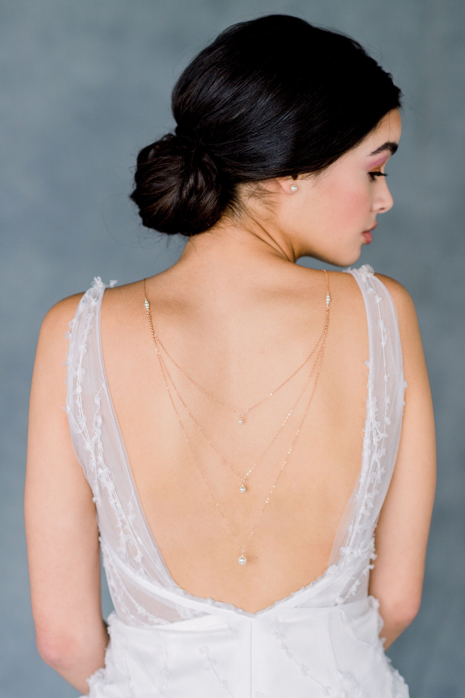 Minimal Pearl Open Back Necklace Silver Tiered Back Drop | Etsy