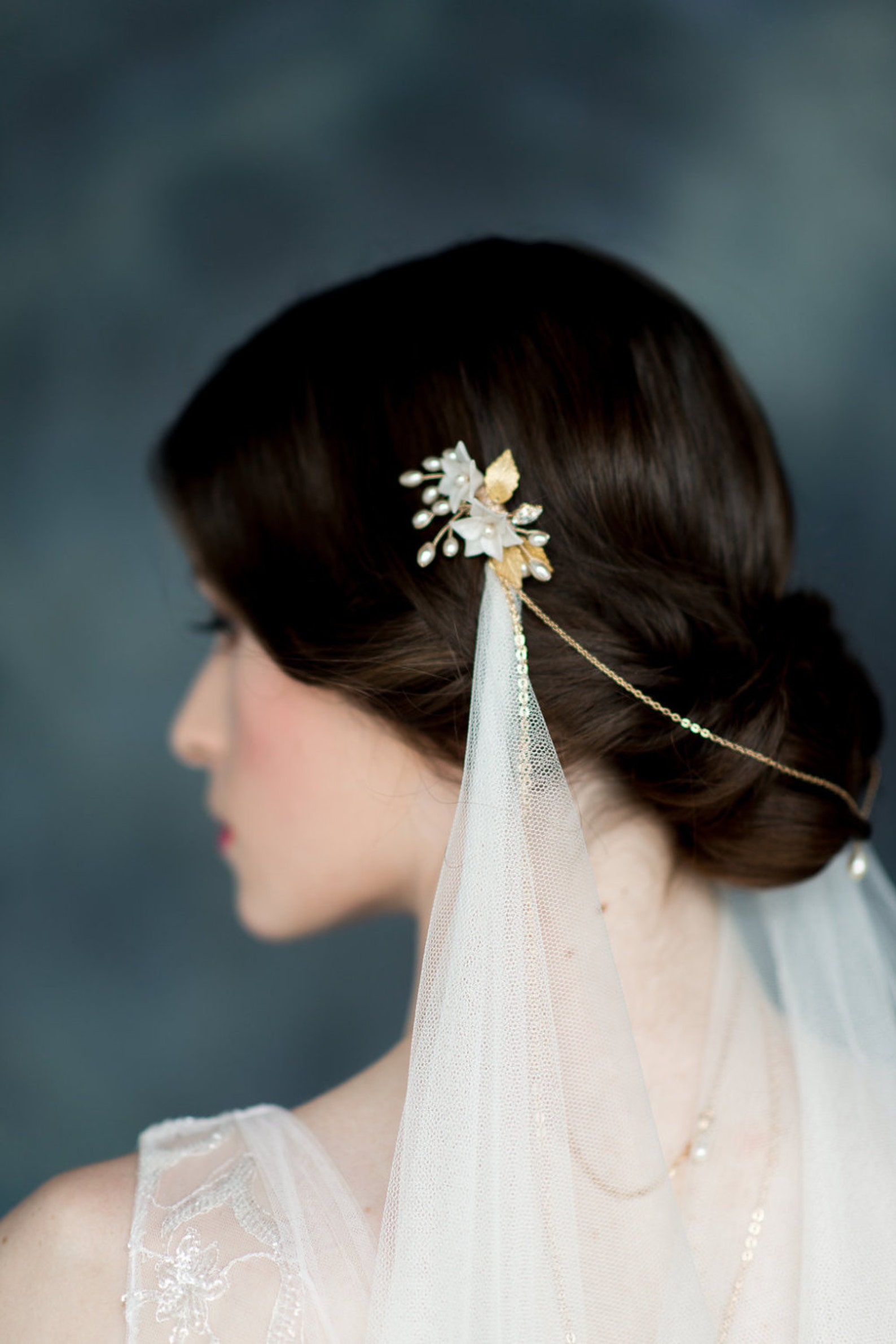 Draped Wedding Veil, Boho Bridal Veil, Ivory Drapey Veil With Pearls ...