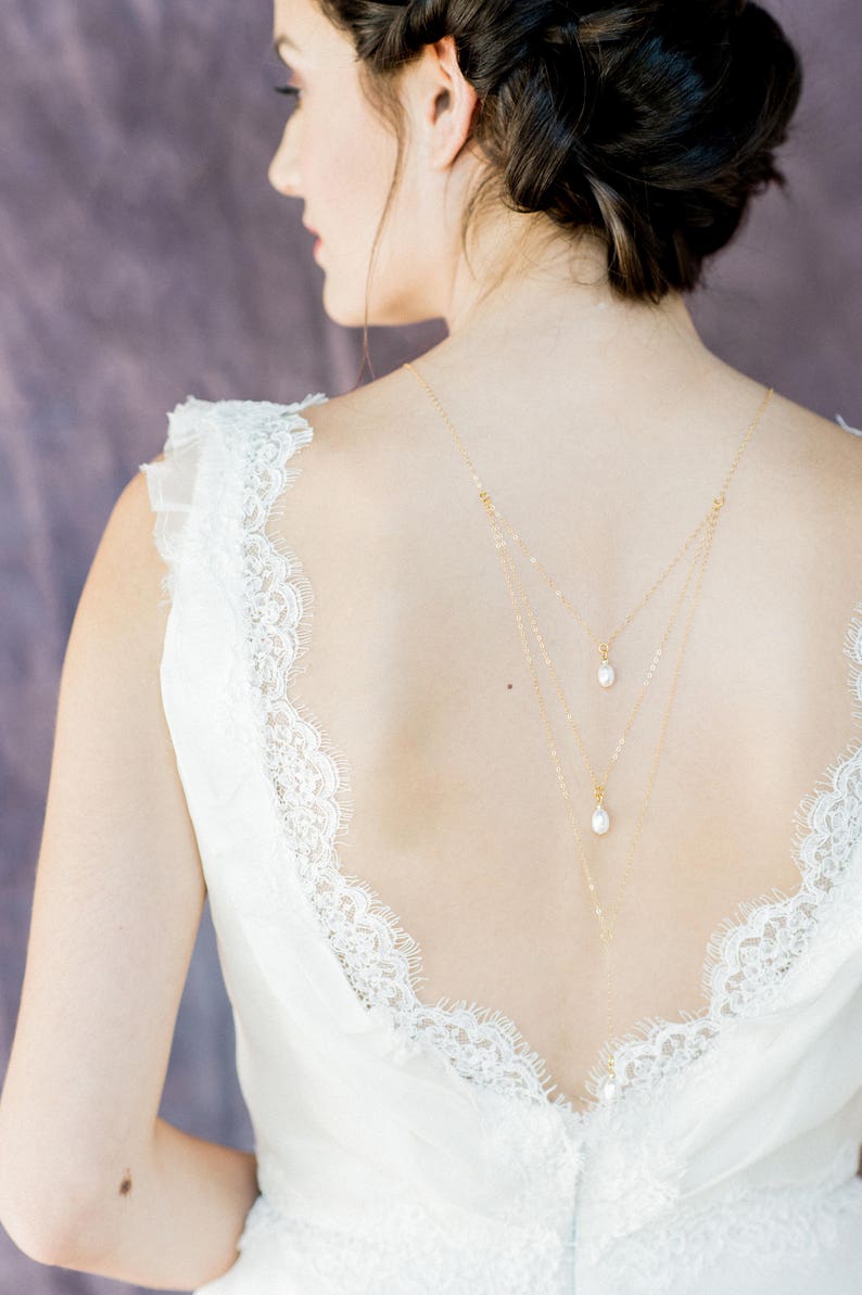Gold Pearl Back Necklace Tiered Back Jewelry Pendant Back - Etsy