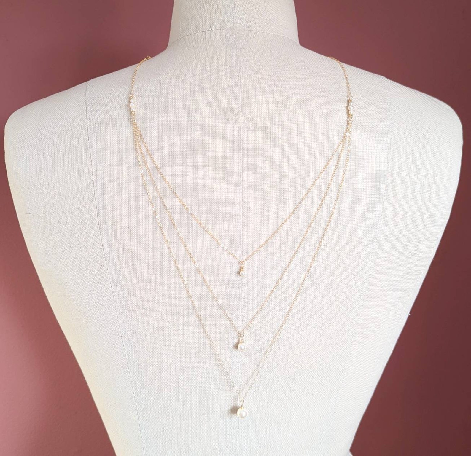 Minimal Pearl Open Back Necklace Silver Tiered Back Drop - Etsy