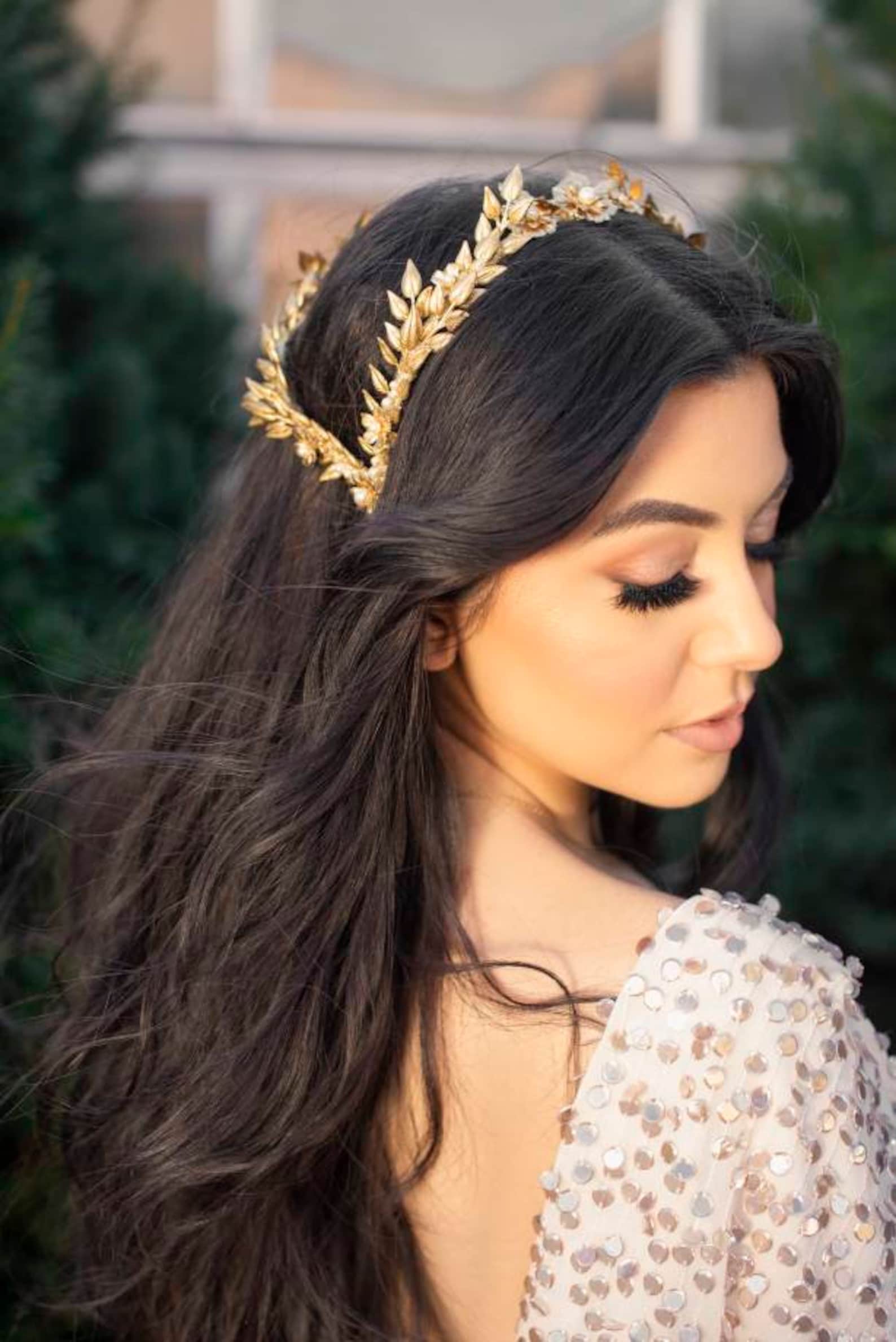 Gold Leaf Bridal Crown: Double Coronet Headband With Flowers - SIOBHAN ...