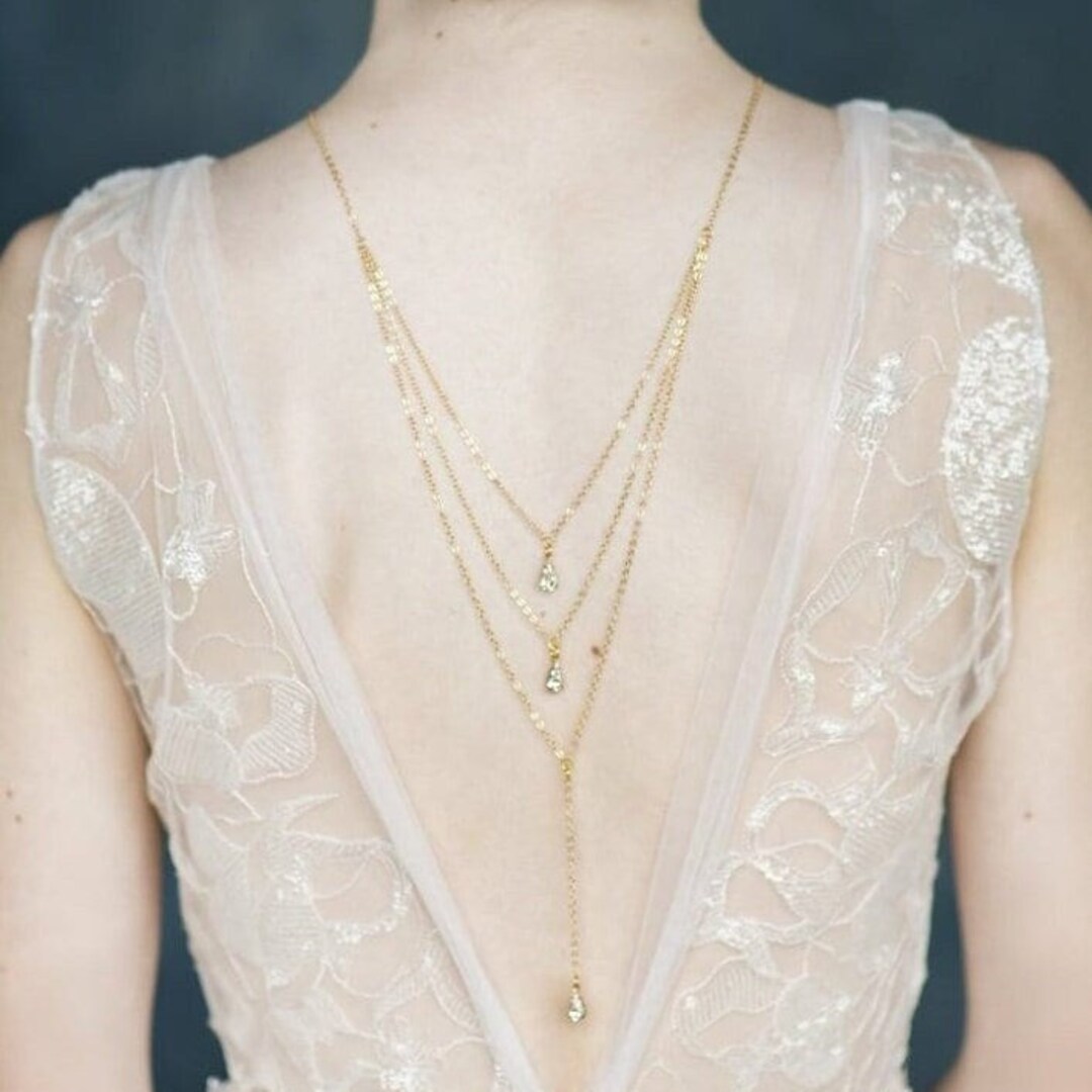 Gold Crystal Back Necklace, Crystal Drop Necklace, Bridal Y Necklace ...