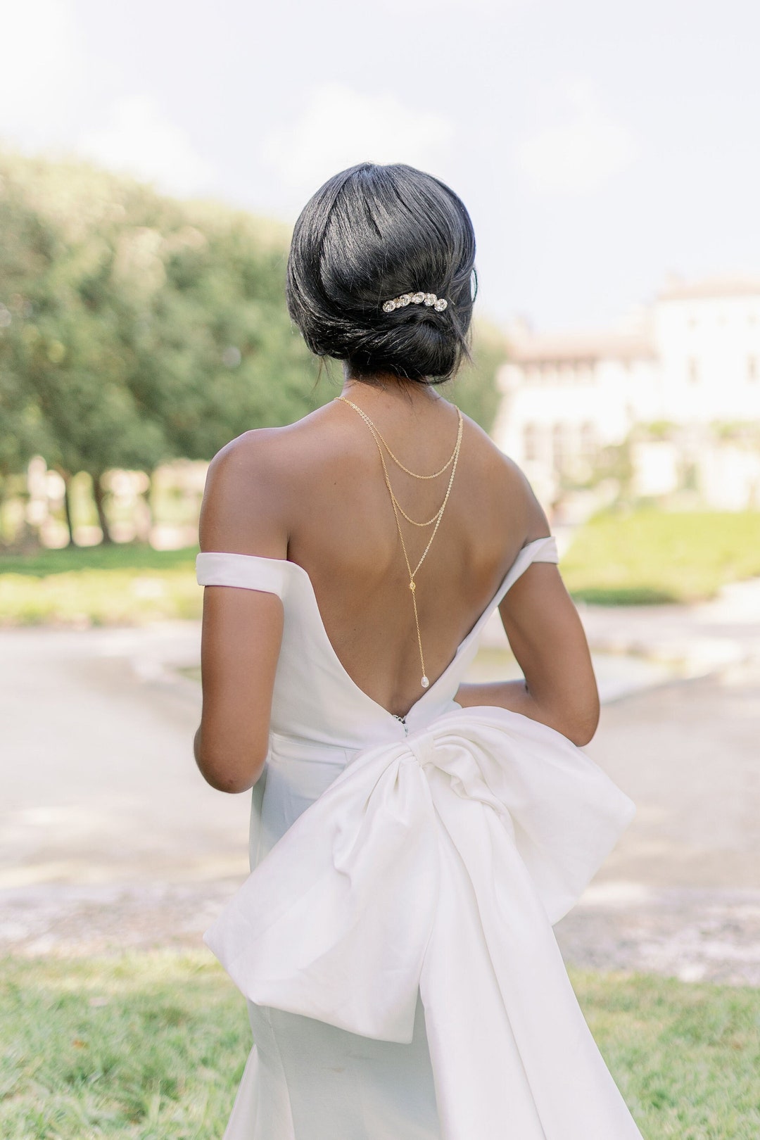 Teardrop Pearl Back Drop Necklace, Wedding Dress Body Chain: JUNE - Etsy