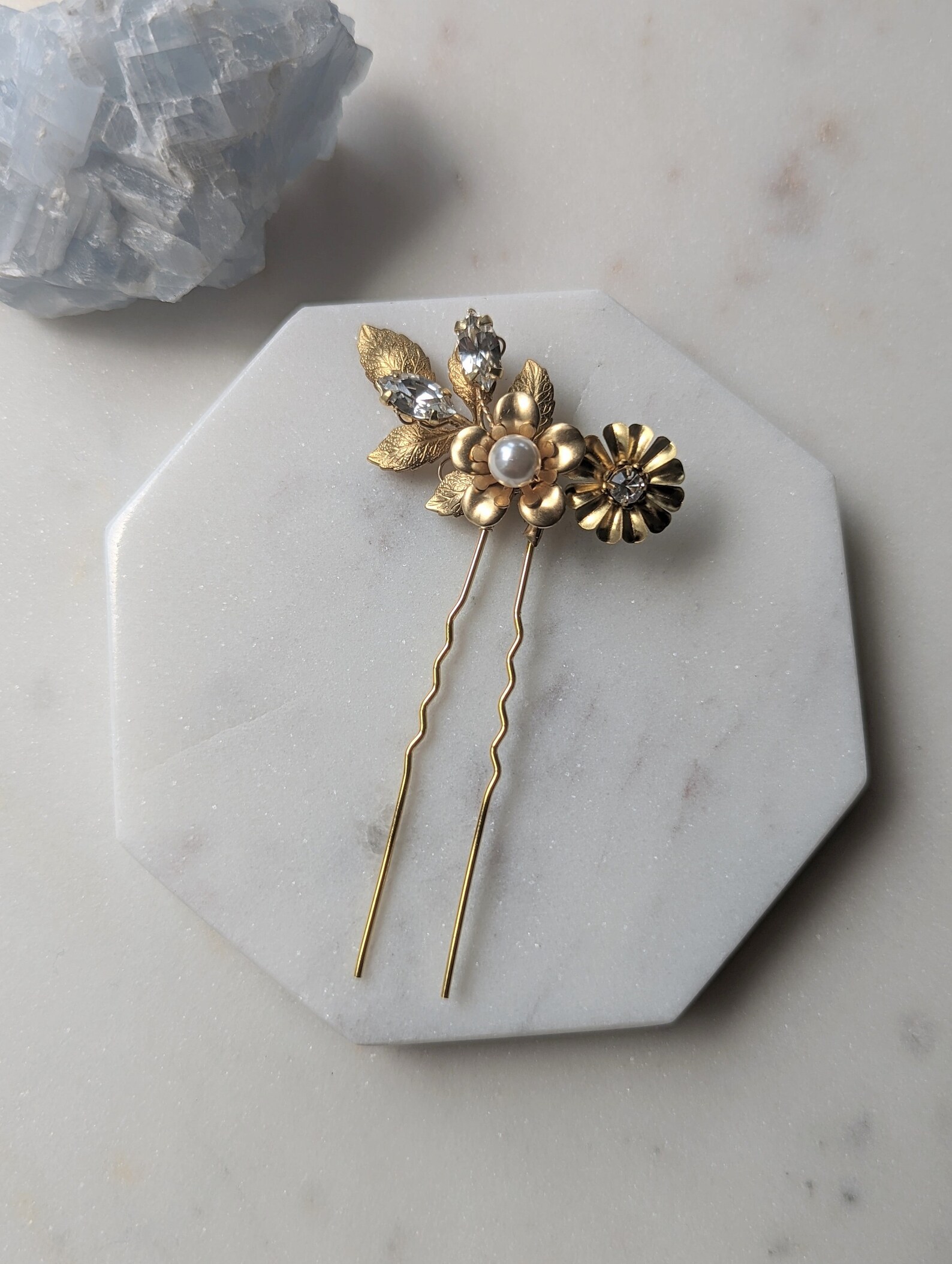 Gold Flower Hair Pin Hair Pin Set Silver Headpiece Crystal - Etsy