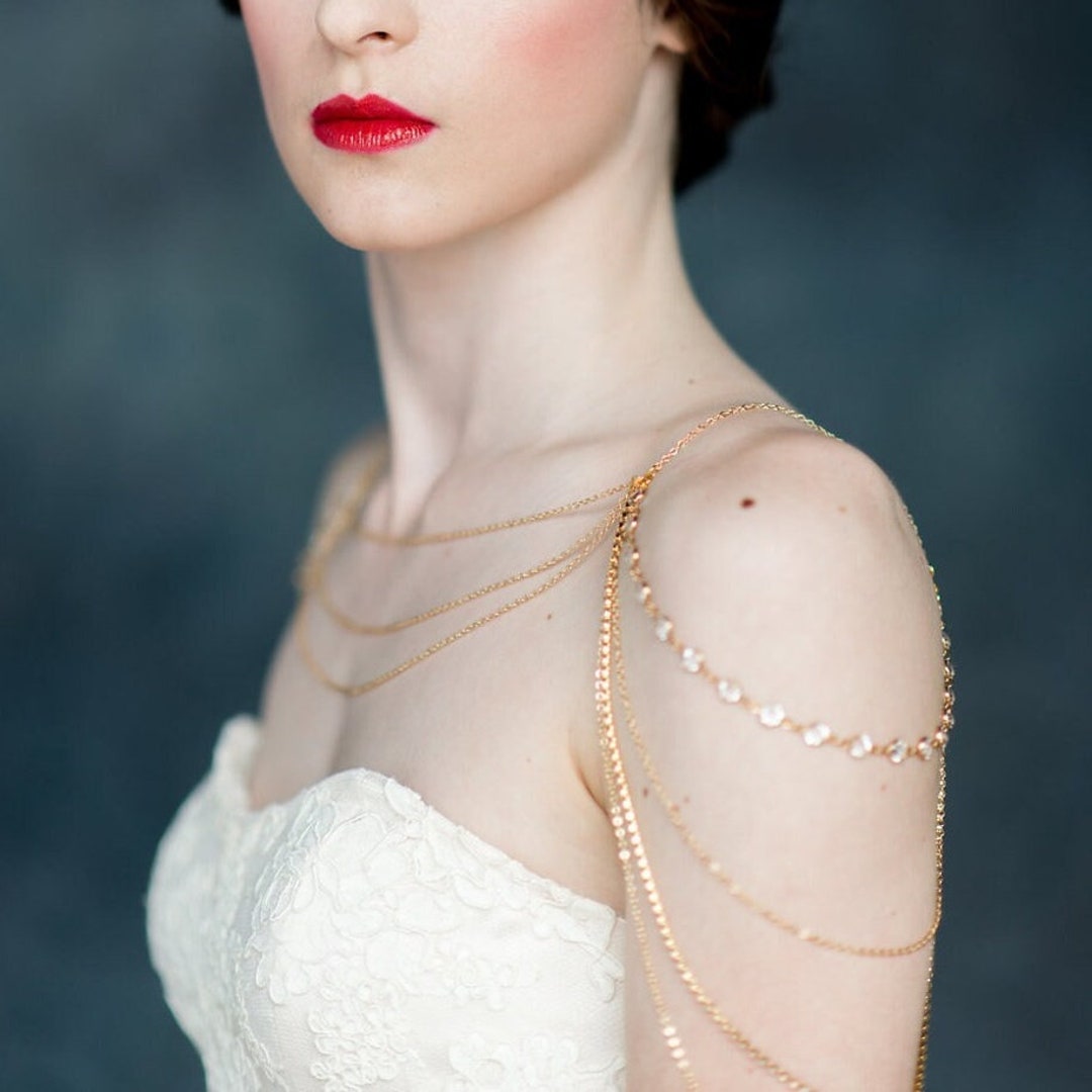Rose Gold Shoulder Necklace, Crystal Shoulder Chain, Rhinestone Bridal ...