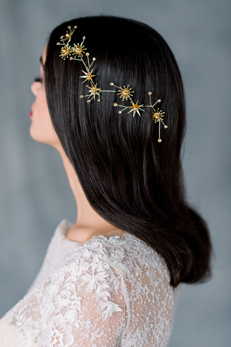 Gold Celestial Hair Vine Modern Bridal Star Headpiece Art - Etsy