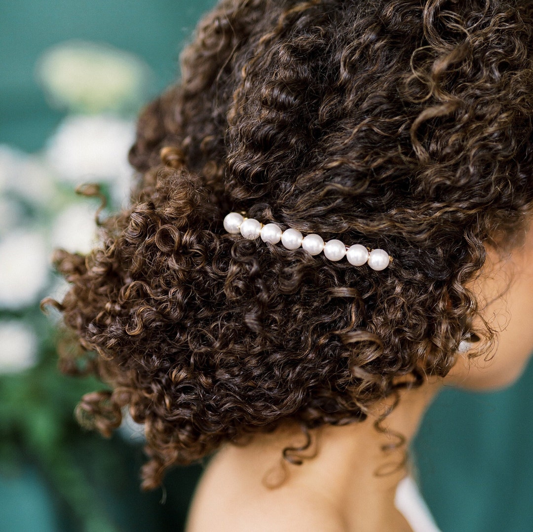 Gold Pearl Bridal Barrette: Simple Wedding Hair Clip - ASTRA - Etsy