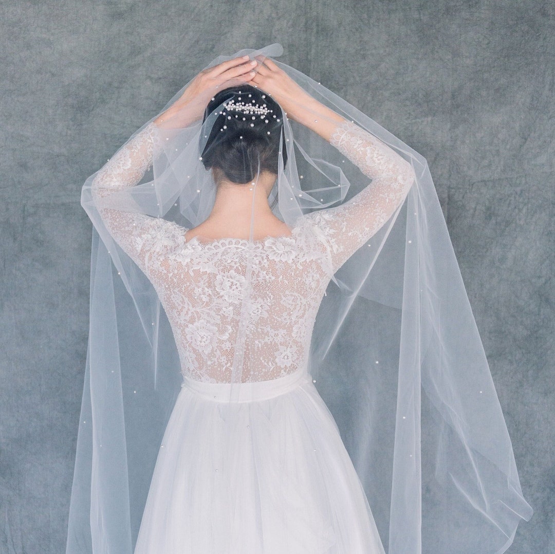 Ivory Pearl Drop Veil: White Beaded Blusher Bridal Veil in Multiple ...