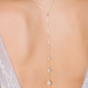 Pearl Drop Necklace, Back Drop Jewelry, Back Body Chain, Pearl Bridal ...