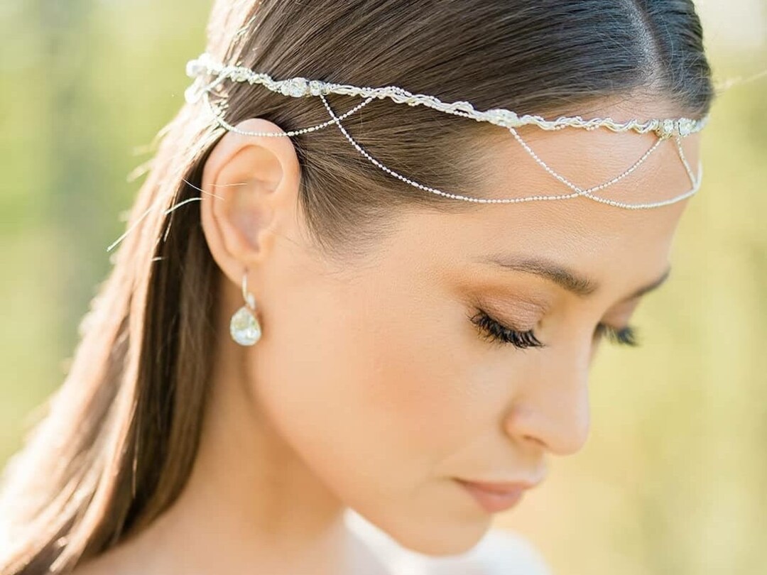 Silver Hair Chain, Rose Gold Bridal Crown, Boho Circlet, Bridal Halo ...