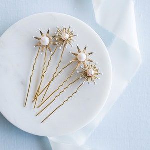 Celestial Star Hair Pins, Gold Starburst Bobby Pins, Pearl Bridal ...