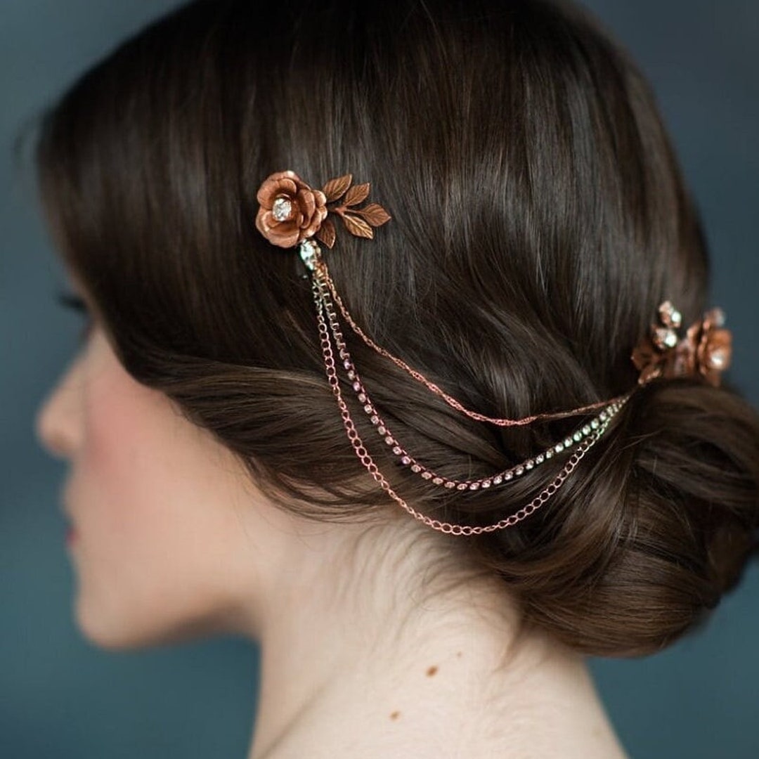 Bridal Hair Chain With Roses, Vintage Inspired Wedding Hair Jewelry ...