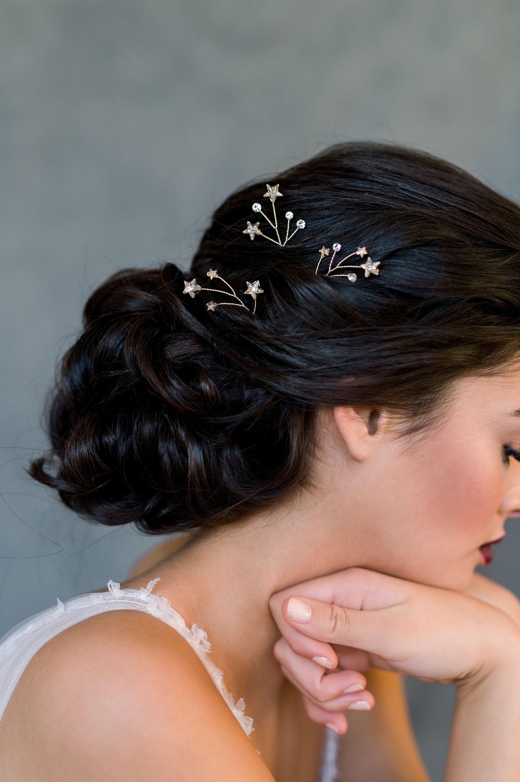 Gold Star Hair Pins Silver Crystal Hairpin Set Rose Gold | Etsy