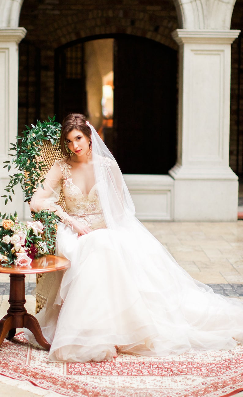 Draped Wedding Veil, Boho Bridal Veil, Ivory Drapey Veil With Pearls ...