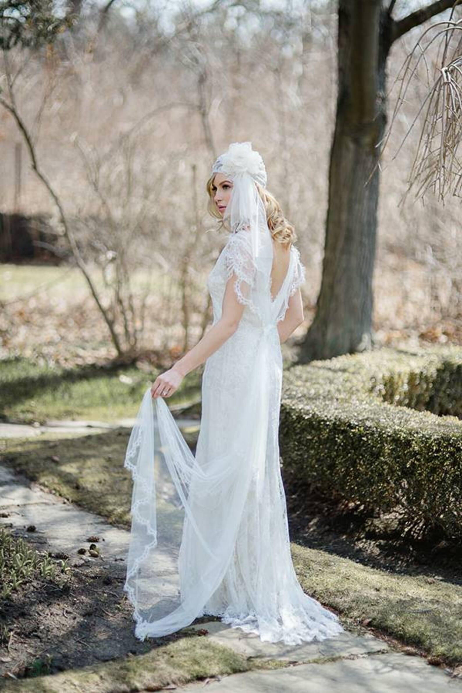 Ivory Beaded Juliet Cap Veil Lace Juliet Veil Flower Wedding - Etsy