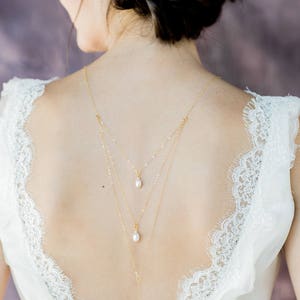 Gold Pearl Back Necklace, Tiered Back Jewelry, Pendant Back Drop ...