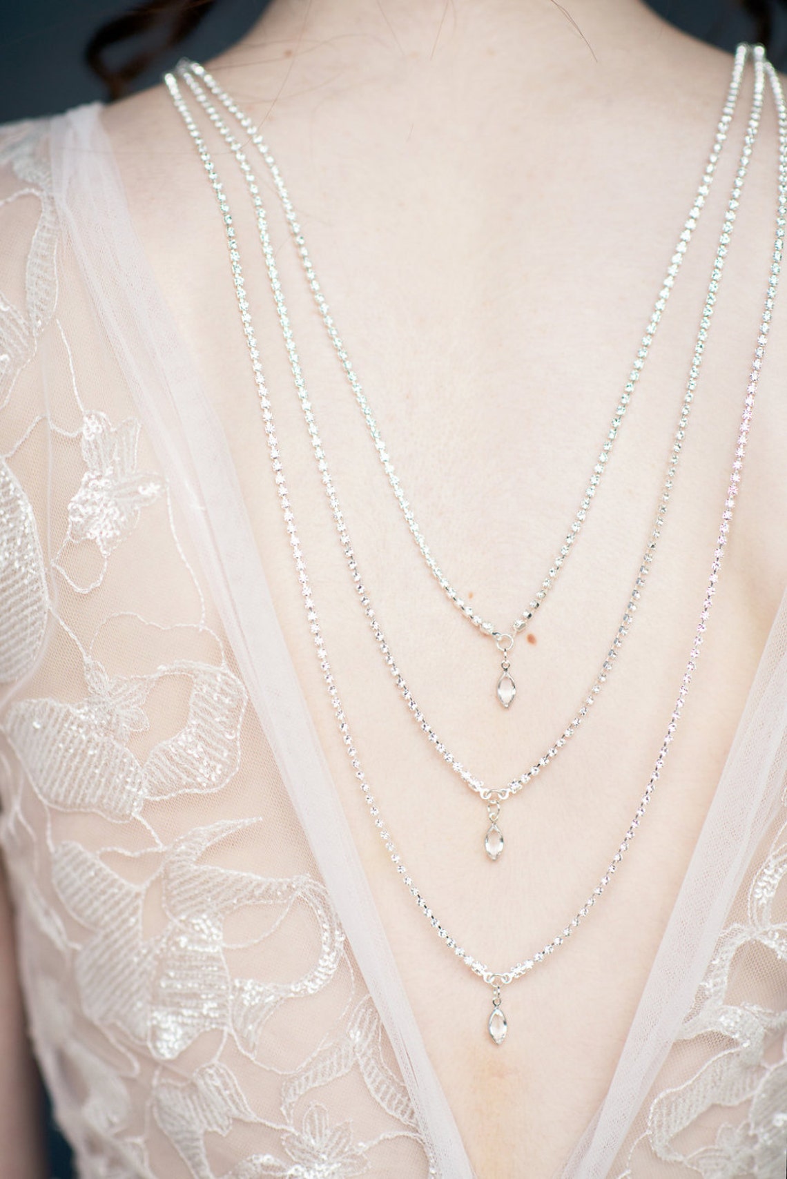 Silver Back Necklace Rhinestone Back Jewelry Tiered - Etsy