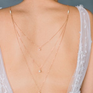 Minimal Pearl Open Back Necklace, Silver Tiered Back Drop Necklace ...