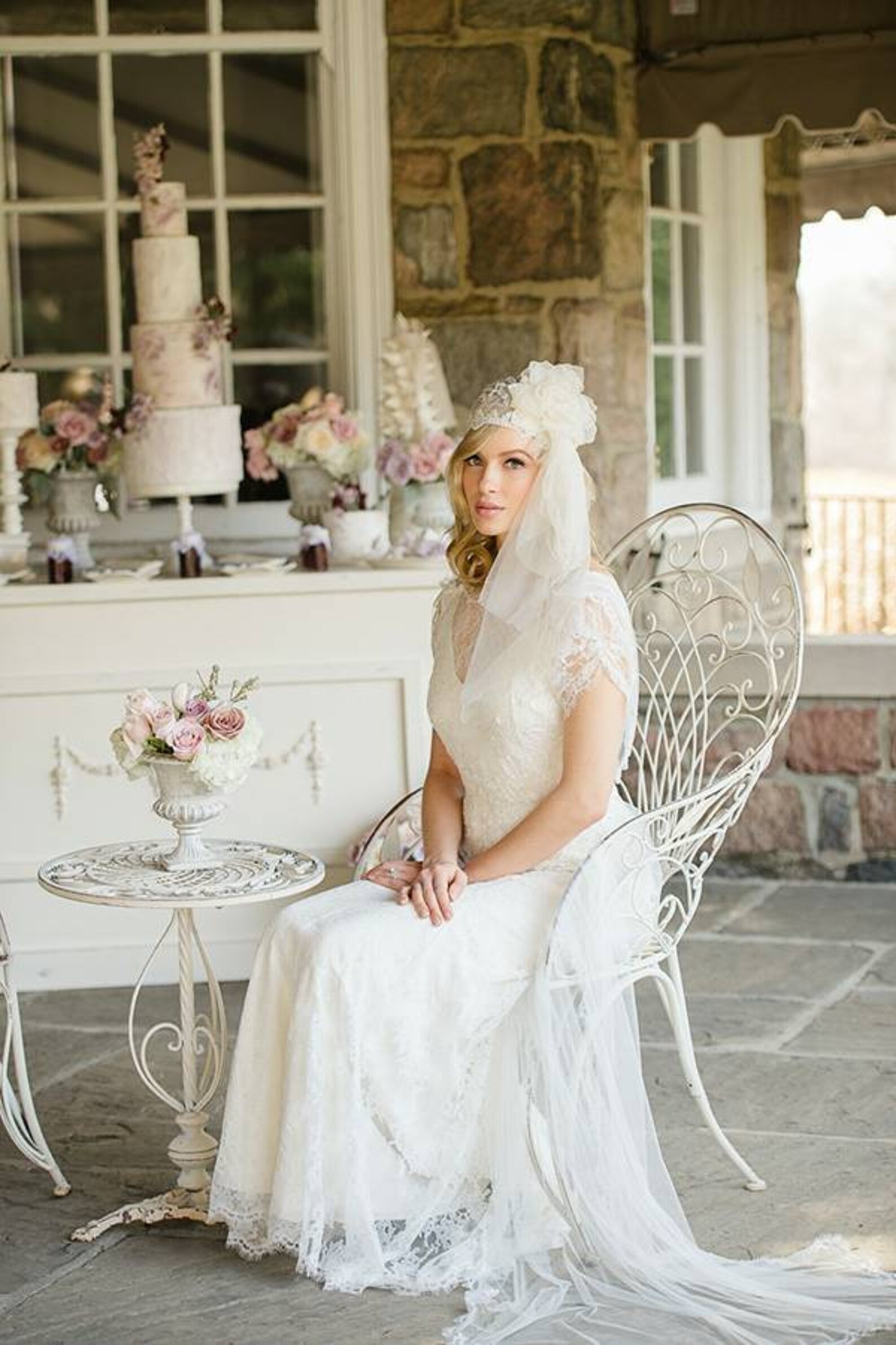 Ivory Beaded Juliet Cap Veil Lace Juliet Veil Flower Wedding - Etsy