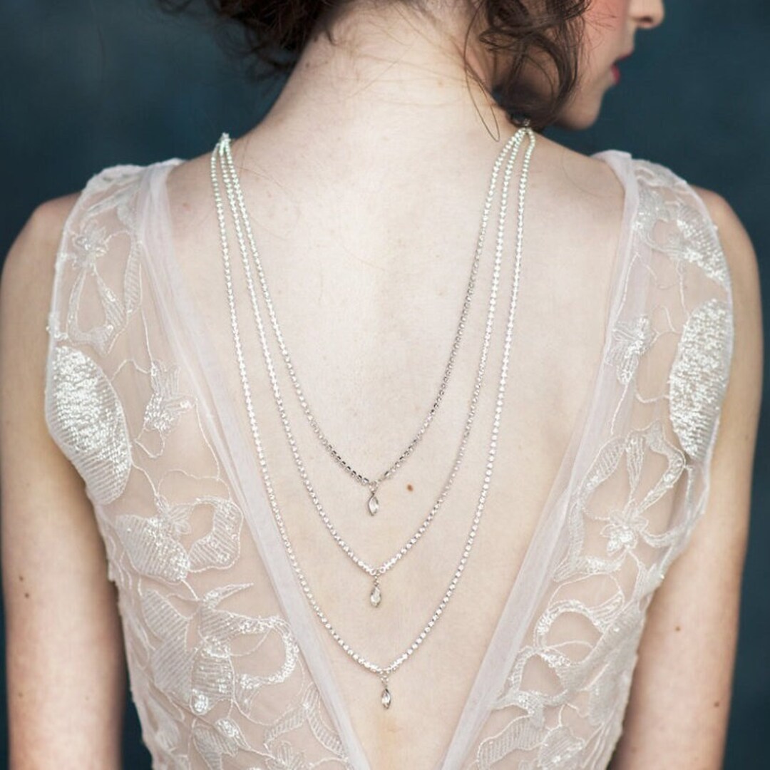 Silver Back Necklace Rhinestone Back Jewelry Tiered - Etsy