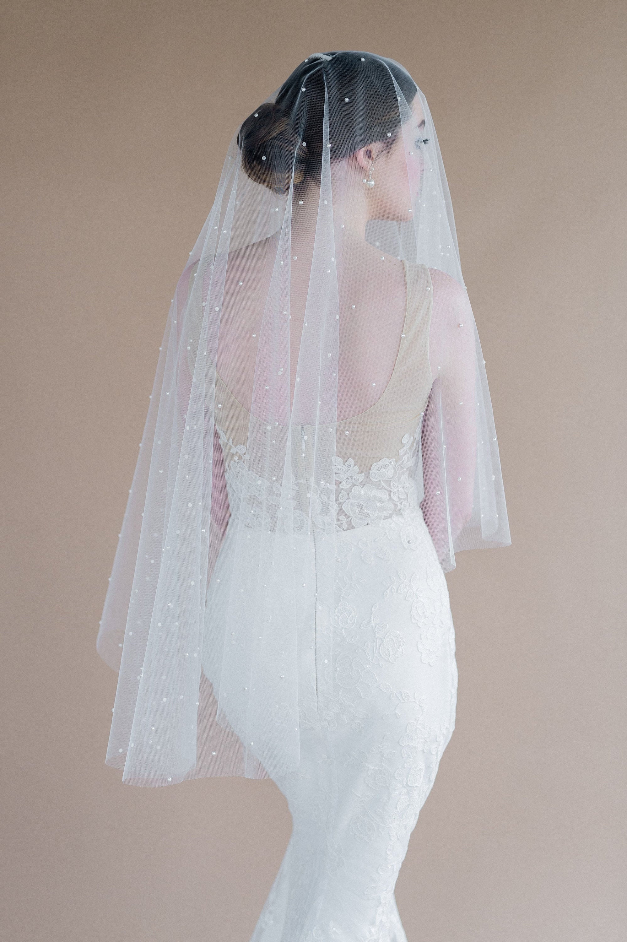 Ivory Drop Veil White Oval Cut Veil Pearl Chapel Wedding | Etsy