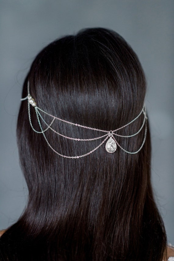 Boho Inspired Bridal Hair Chain With Pearls and Crystals - Etsy