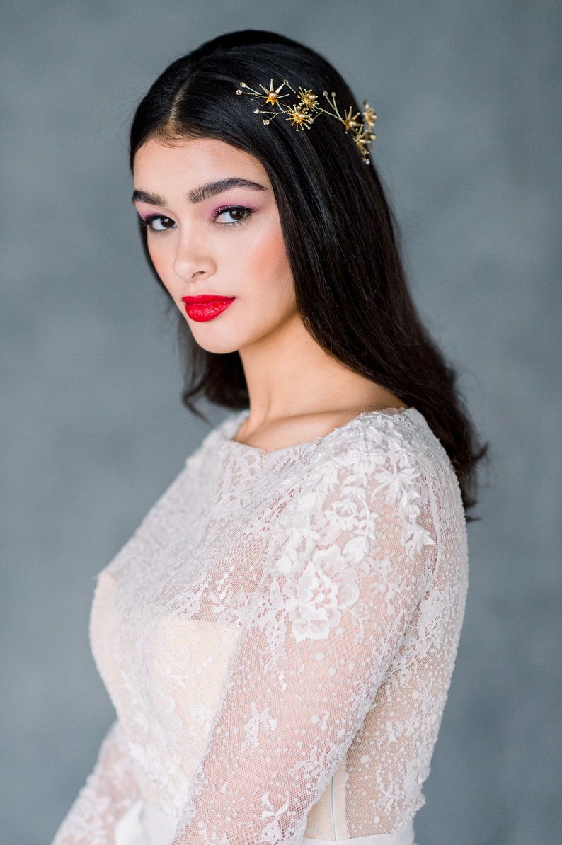 Gold Celestial Hair Vine Modern Bridal Star Headpiece Art - Etsy