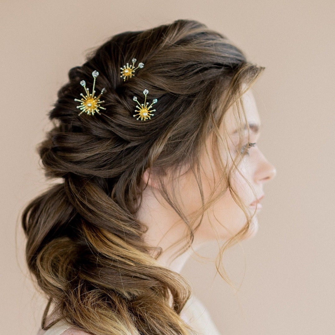 Starburst Hair Pins, Star Hairpins, Celestial Hair Accessories, Pearl ...