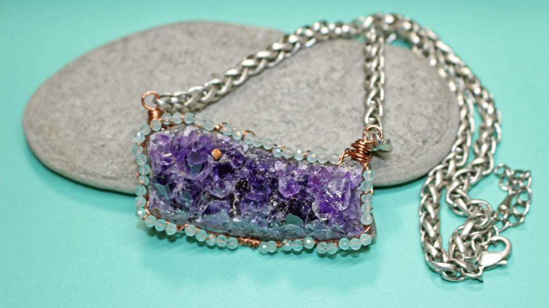 Geo Amethyst Pendant-silver Chain-statement Necklace-amethyst Necklace ...