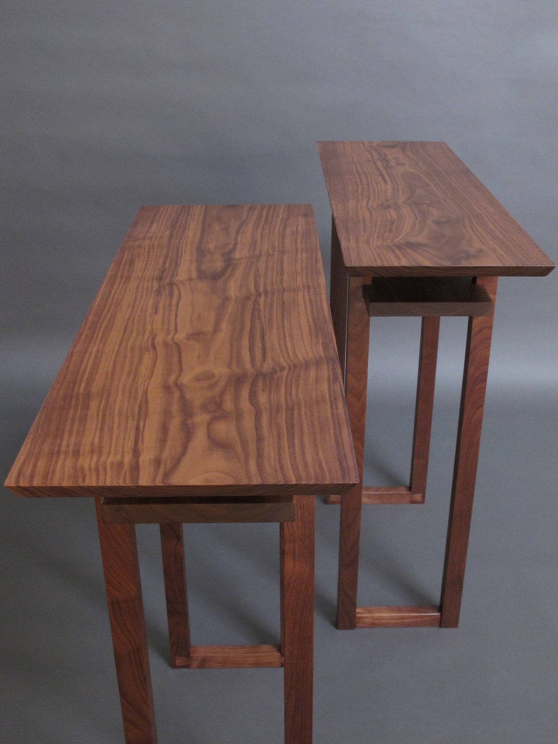 Pair of Narrow Walnut Console Tables Wood Entry Tables for Hallways ...